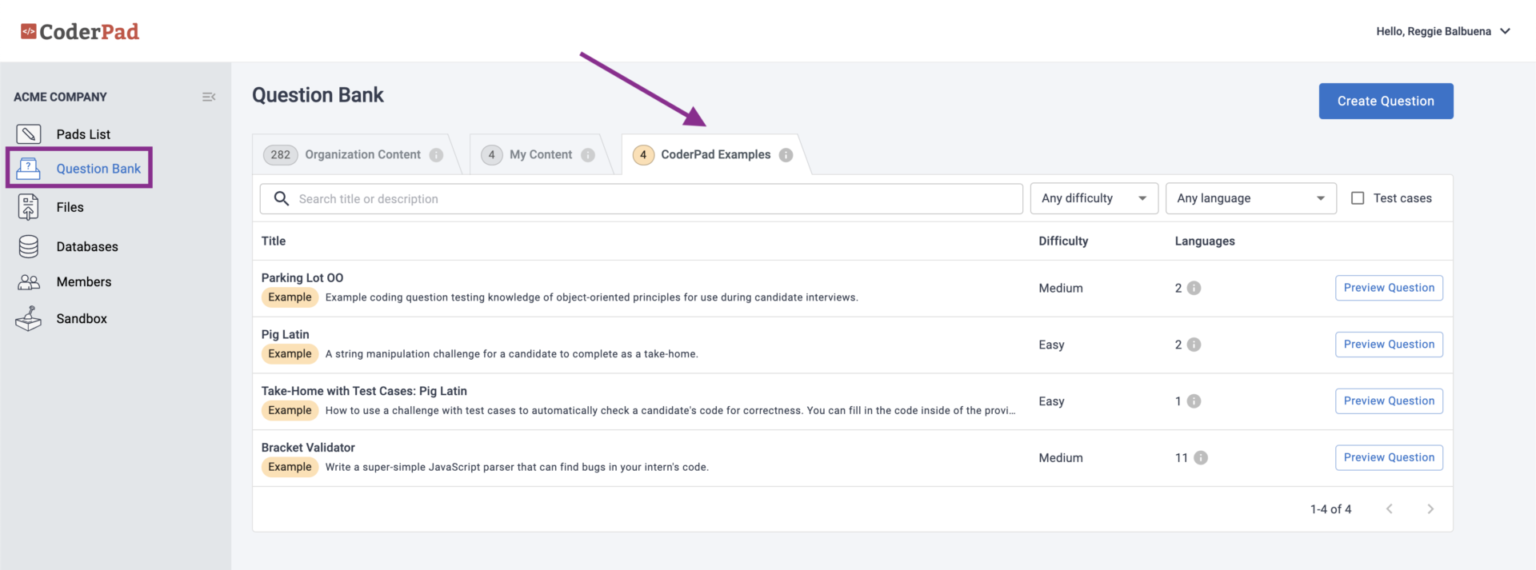 How To Use Example Questions - CoderPad